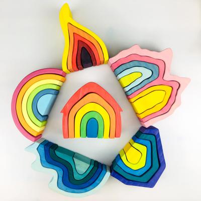 China Pegdolls Wooden Building Blocks Toy Geometric Rainbow Building Blocks for sale