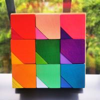 China 2300g 4cm Rainbow Wooden Flower Puzzle Wooden Stone Stacking Game for sale