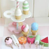 China Realistic Simulation Wooden Magnetic Ice Cream Toy With Display Stand for sale