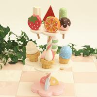China Realistic Simulation Wooden Magnetic Ice Cream Toy With Display Stand for sale
