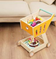 China Children's Double Deck Wooden Toy Shopping Trolley for sale