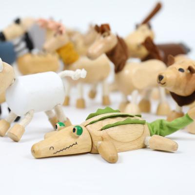 China Wooden Simulation Small Animal Blocks Forest Farm Animal Dolls Early Childhood Building Blocks for sale