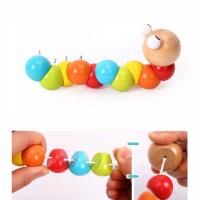 China New Rainbow Worm Twist Puppet Cognition Fun Educational Toys Changeable Shape Wooden Blocks Kids Colorful Caterpillar Ba for sale