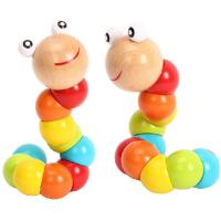 China New Rainbow Worm Twist Puppet Cognition Fun Educational Toys Changeable Shape Wooden Blocks Kids Colorful Caterpillar Ba for sale