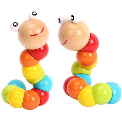 China New Rainbow Worm Twist Puppet Cognition Fun Educational Toys Changeable Shape Wooden Blocks Kids Colorful Caterpillar Ba for sale