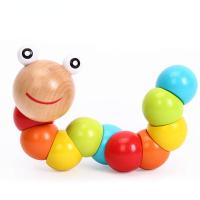 China New Rainbow Worm Twist Puppet Cognition Fun Educational Toys Changeable Shape Wooden Blocks Kids Colorful Caterpillar Ba for sale
