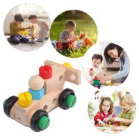 China Children's Benefit Intelligence Disassembly Assembly Car Toy Solid Wood Assembly Intelligence 30 Pieces Screw Toy for sale