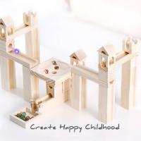 China 60pcs Wooden Marble Track Assembly Building Blocks Ball Puzzle Children Educational Toys Kids Gift for sale
