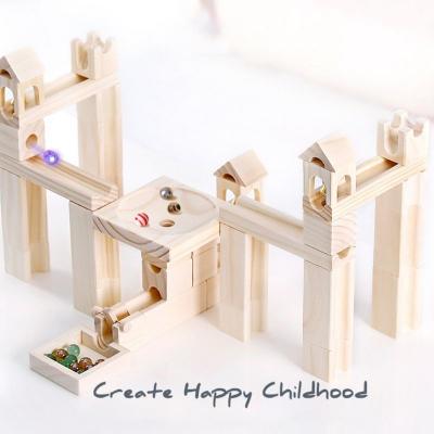 China 60pcs Wooden Marble Track Assembly Building Blocks Ball Puzzle Children Educational Toys Kids Gift for sale