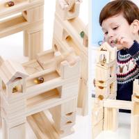 China 60pcs Wooden Marble Track Assembly Building Blocks Ball Puzzle Children Educational Toys Kids Gift for sale