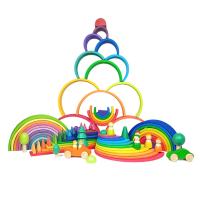 China DIY 3D Wooden Toys Rainbow Building Blocks Large Size For Children Kids for sale