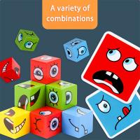China New Montessori Expression Puzzle Face Change Cube Building Blocks Toys Early Learning Educational Match Toy for Children for sale