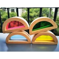China Kids Montessori Wooden Toy Sensory Rainbow Mirror Blocks Solid Rubber Wood Stacking Acrylic Buliding Stacker Educational for sale