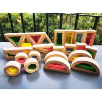 China Kids Montessori Wooden Toy Sensory Rainbow Mirror Blocks Solid Rubber Wood Stacking Acrylic Buliding Stacker Educational for sale