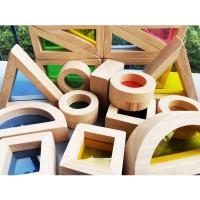 China Kids Montessori Wooden Toy Sensory Rainbow Mirror Blocks Solid Rubber Wood Stacking Acrylic Buliding Stacker Educational for sale