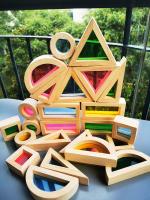 China Kids Montessori Wooden Toy Sensory Rainbow Mirror Blocks Solid Rubber Wood Stacking Acrylic Buliding Stacker Educational for sale