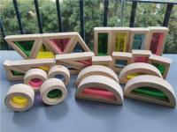 China Kids Montessori Wooden Toy Sensory Rainbow Mirror Blocks Solid Rubber Wood Stacking Acrylic Buliding Stacker Educational for sale