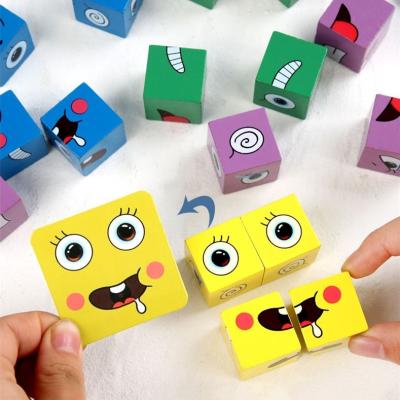 China New Montessori Expression Puzzle Face Change Cube Building Blocks Toys child Learning Educational Match Toy for Children for sale