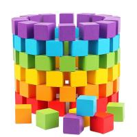 China Colorful Wooden Cubes Building Blocks Toy Baby Color and Geometric Shape Wood Educational Toys for Chil for sale