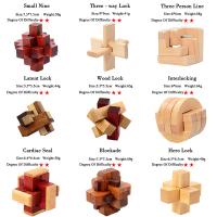 China Wooden Kong Ming Puzzles Set Luban Lock IQ Puzzle Game for Adult Kids Time Killer Brain Teaser 3 Levels Degree Game Toy for sale