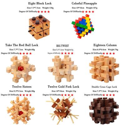 China Wooden Kong Ming Puzzles Set Luban Lock IQ Puzzle Game for Adult Kids Time Killer Brain Teaser 3 Levels Degree Game Toy for sale