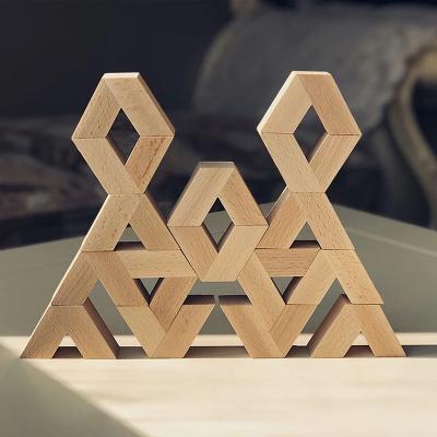 China 16pcs V Shape Natural Large Wooden 3D Building Blocks Toys Baby Unpaint Wooden Montessori Educational Stacking Blocks To for sale