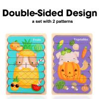 China Double Sided Strip 3D Puzzles Baby Toy Wooden Montessori Materials Educational Toys For Children Large Bricks Kids Learn for sale