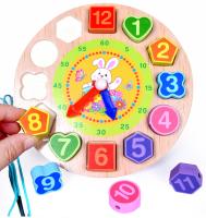 China Colorful Wooden Digital beaded clock Montessori  Animal Educational Beads Puzzles Gadgets Matching Clock Toy Kid for sale