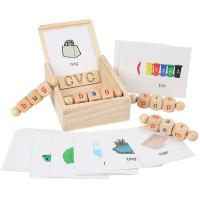 China Montessori Wooden Reading Blocks Rotating Letter Spinning Alphabet Learning for sale