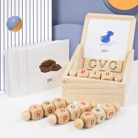 China Montessori Wooden Reading Blocks Rotating Letter Spinning Alphabet Learning for sale