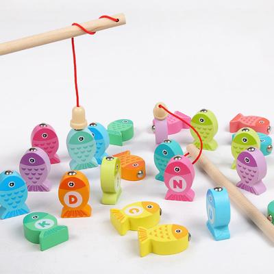 China Fishing Game Wooden Alphanumeric Toys For Children Montessori Early Educational for sale