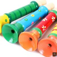China Hot Baby Wooden Horn Whistle Musical Instrument Toys Kids Colorful for sale