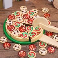 China 64 Pcs Pretend Play Wooden Pizza Toy For Children Food Cooking for sale