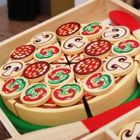 China 64 Pcs Pretend Play Wooden Pizza Toy For Children Food Cooking for sale