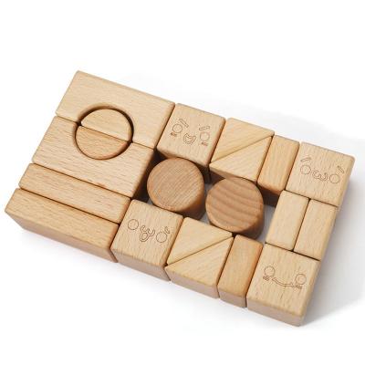 China 20pcs Beech Burlywood Wooden Blocks Toys Natural Montessori Learning Education for sale