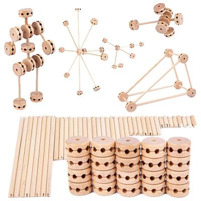 China 3D Construct Fort Wooden Buliding Blocks Diy Assemble Educational Montessori for sale