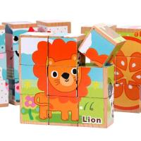 China 3D Wooden Building Blocks Educational Six Sided Cubes For Children for sale