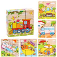 China Baby Wooden Block Toys Animal Fruit Early Learning Six Side 3D Cube Jigsaw for sale