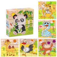 China Baby Wooden Block Toys Animal Fruit Early Learning Six Side 3D Cube Jigsaw for sale