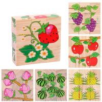 China Baby Wooden Block Toys Animal Fruit Early Learning Six Side 3D Cube Jigsaw for sale