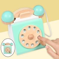 China Dial Telephone Unfinished Wood Crafts Interactive Early Edcuation For Kids for sale