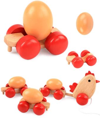 China Wooden Hen Pulling Egg Driving Train Parent Child HandHeld for sale
