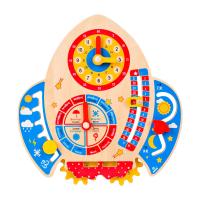 China Wooden Cartoon Rocket Clock Calendar Montessori For Kids for sale