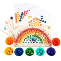 China Wooden Nordic Rainbow Beads Game Puzzle Early Education Chopsticks Training for sale