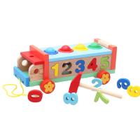 China Wooden Knocking Blocks Pull Along Car Number Color Pairing Interactive for sale