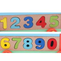 China Wooden Knocking Blocks Pull Along Car Number Color Pairing Interactive for sale
