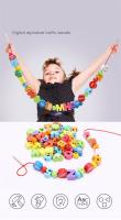 China 75Pcs Wooden Urban Traffic Number Letter Beaded Rope Game Stringing Threading for sale