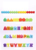 China 75Pcs Wooden Urban Traffic Number Letter Beaded Rope Game Stringing Threading for sale