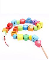 China 75Pcs Wooden Urban Traffic Number Letter Beaded Rope Game Stringing Threading for sale