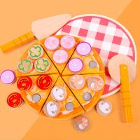 China Food Cooking Simulation Wooden Pizza Toy Fruit Vegetable With Tableware for sale
